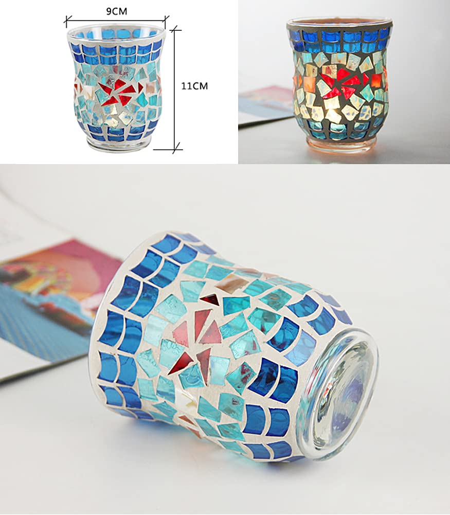 Blue Small Fish Mosaic Glass Tea Light Candle Holder Romantic Handmade Gifts Votive Candleholder Christmas Candlestick Holders Table Centerpieces Home Decor Wedding Party Table Decorations