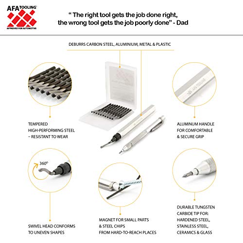 AFA Tooling - Deburring Tool with 11 High Speed Steel Blades and Tungsten Carbide Scribe - Works on Metal, Resin, PVC Pipes, Copper, Plastic and 3D Printed Edges - Plumbing & 3D Printing Tool