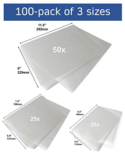 Jasel 100-pack Thermal Laminating Pouches Bundle Pack, 5 Mil Thickness, Assorted Hot Laminator Sheets Clear Pockets, Variety of Sizes for Letter Size 8.5x11 inch, Photo Sizes 5x7 inch and 4x6 inch