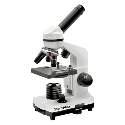 Starboosa Microscope 80X-1600X for Kids Beginners Lab Compound Monocular Microscopes with Optical Glass Lenses & LED Illumination - Microscope with Smartphone Adapter for Kids Beginner