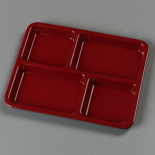 Carlisle FoodService Products Right Hand 4-Compartment Cafeteria / Fast Food Tray, 8.5" x 11", Dark Cranberry