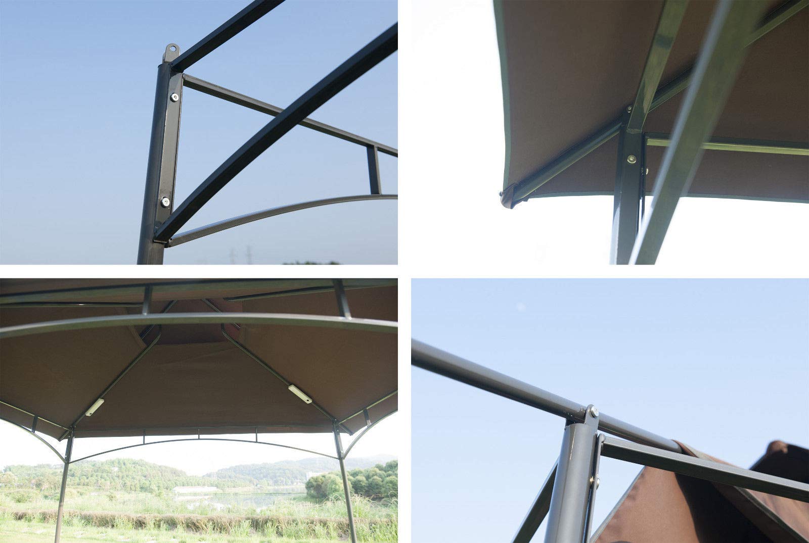 8x5 Ft Barbecue Metal Grill Gazebo Tent Pergola BBQ Canopy Sun shelter for Outdoor Patios Deck Yard Balcony W/Lights 2-Tier Vent Brown Soft Top Roof