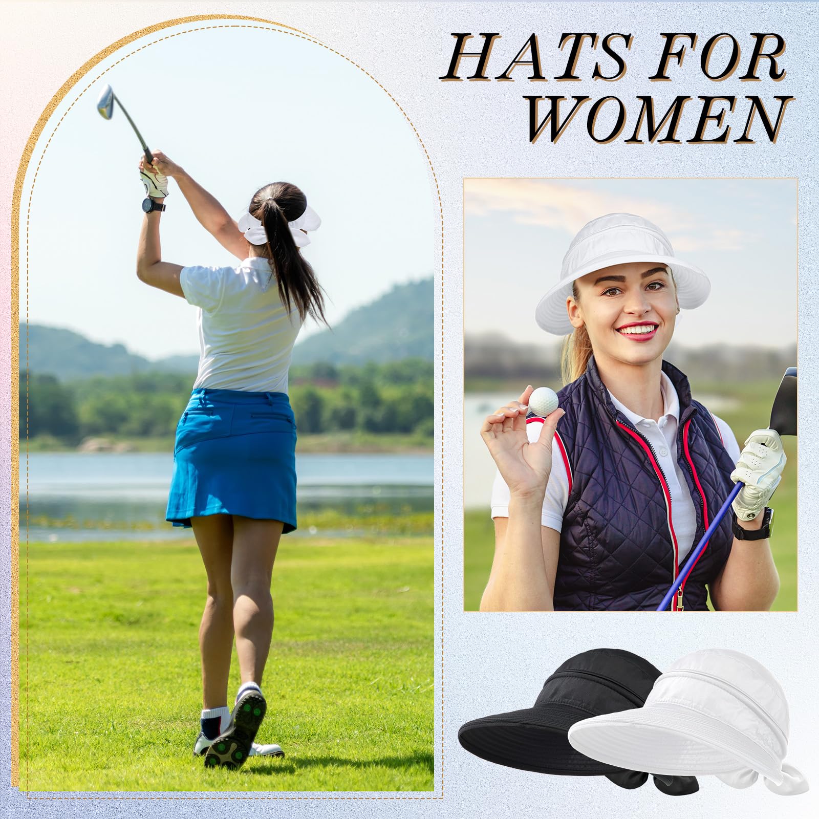 4 Pcs Foldable Sun hat Visor Ponytail Hat Women Summer UV Protection Hat 2 in 1 Zip Off Hat Large Wide Brim Visor Golf Foldable Cap Removable Top Cover for Outdoors Sports