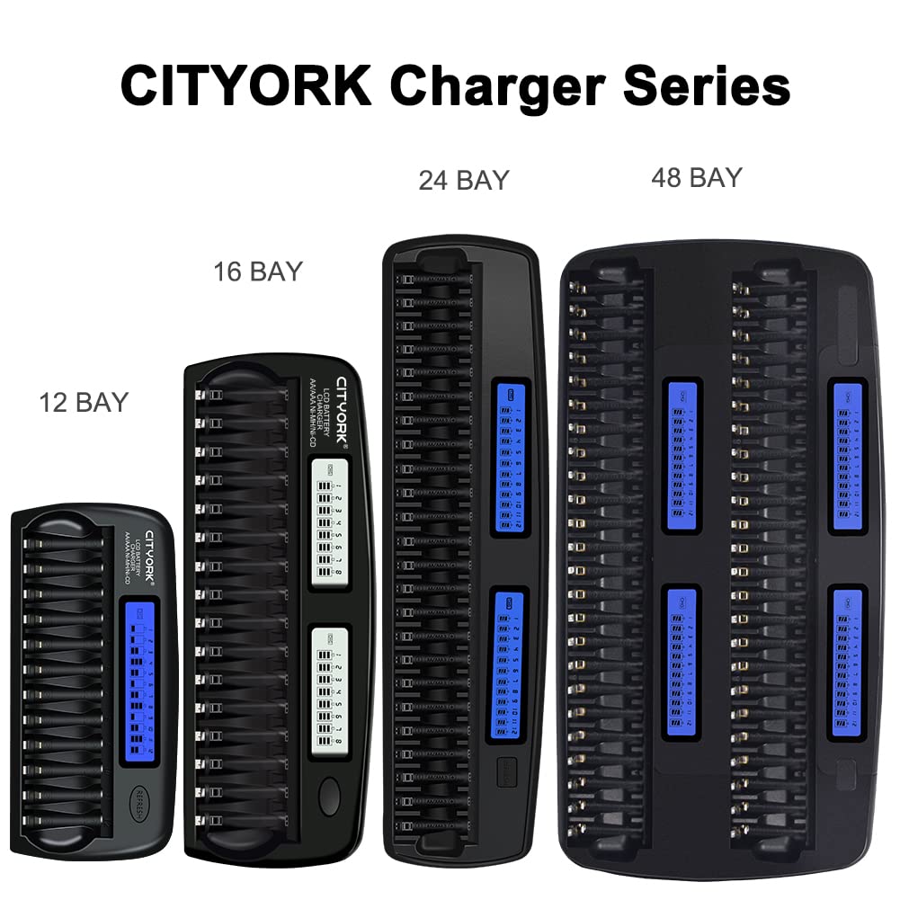 CITYORK 12 Bay LCD Smart Battery Charger for 1.2v AA AAA Ni-MH/Ni-CD Rechargeable Batteries, AA AAA Battery Charger with Refresh Function with AC Wall Adapter