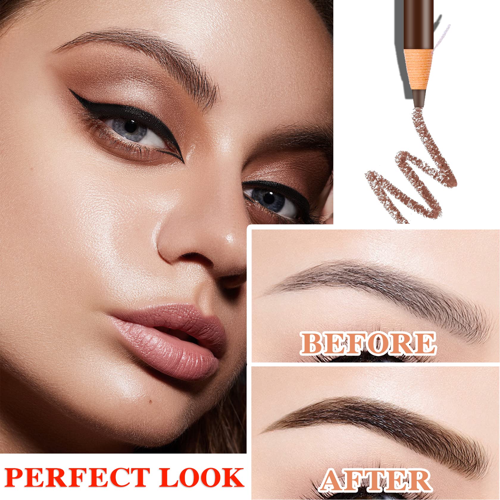 5P Waterproof Eyebrow Pencil,Pull Cord Peel-off Brow Pencil Microblading Eyebrow Pen Supplies Set Brow Pen Eyebrow Tattoo Makeup for Marking,Filling and Outlining,with Eyebrow Trimming Tool(Dark Brown)