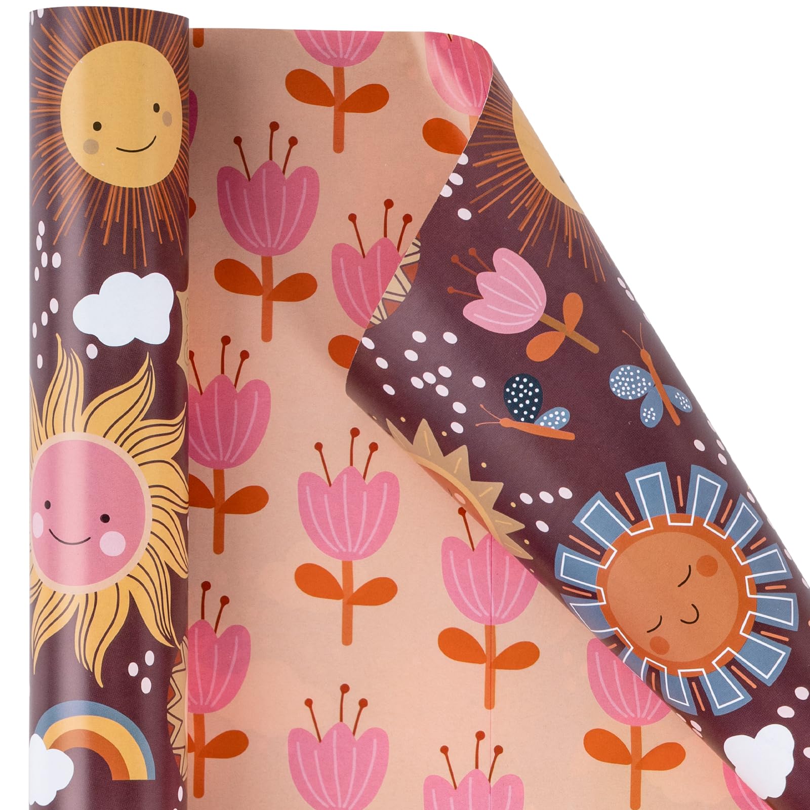 RUSPEPA Reversible Wrapping Paper Roll - Mini Roll - Sun and Flower Pattern Great for Baby Shower, Birthday, Party - 17 Inches X 32.8 Feet