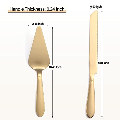 Cake Cutting Set for Wedding, Elegant Cake Knife and Server Set with Thickened Stainless Steel and Rounded Edges, Cake Cutter and Pie Spatula for Birthday Anniversary Christmas Gift Set of 2, Gold