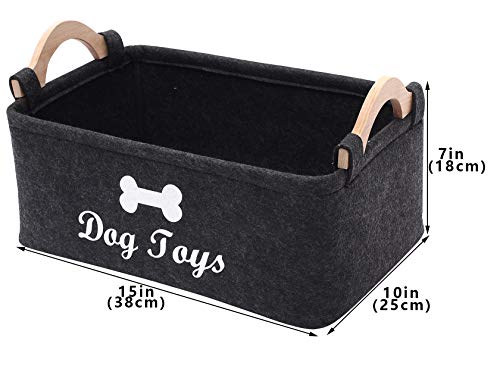 Xbopetda Fiber Soft Felt Dog Storage Basket Bin Organizer - with Wooden Handle - Pet Supplies Storage Basket/Bin Kids Toy Chest Storage Trunk-Dark Grey