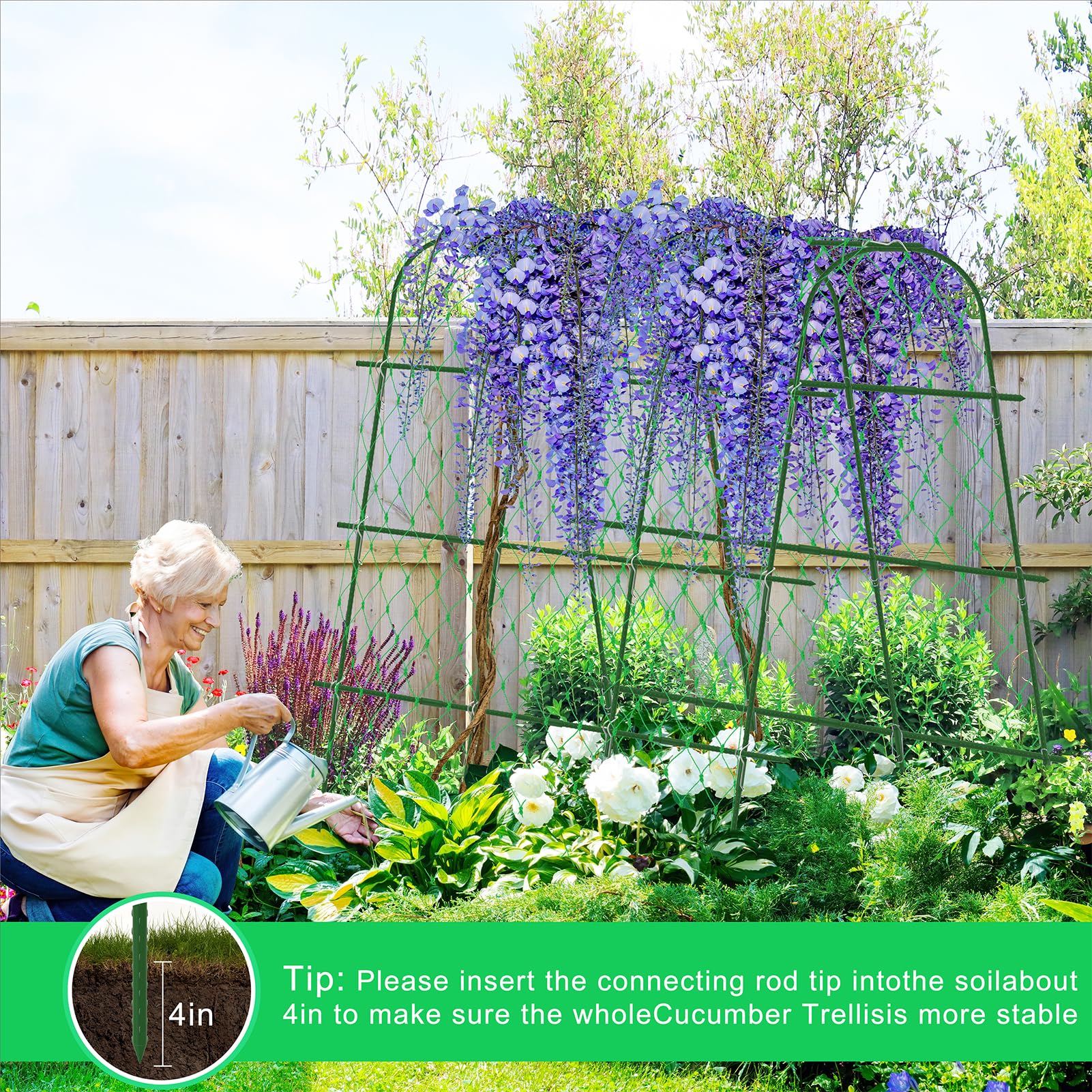 65"×65" Upgrade Heightened Cucumber Trellis for Raised Bed,U-Shape Garden Trellis for Climbing Plants Outdoor,Adjustable Metal Arch Vegetables Trellis with Climbing Net for Tomato,Bean,Grape,Zucchini