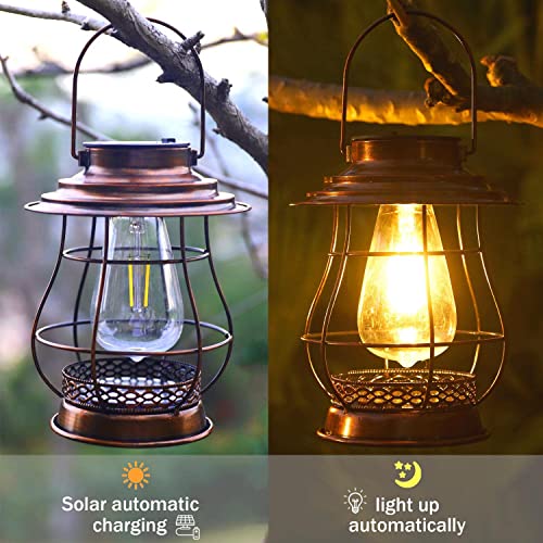 2PACK Solar Outdoor Lights Hanging Garden Decor Solar Lanterns Outdoor Waterproof LED Lights Retro Design for Passage Courtyard,Lawn, Patio Decoration