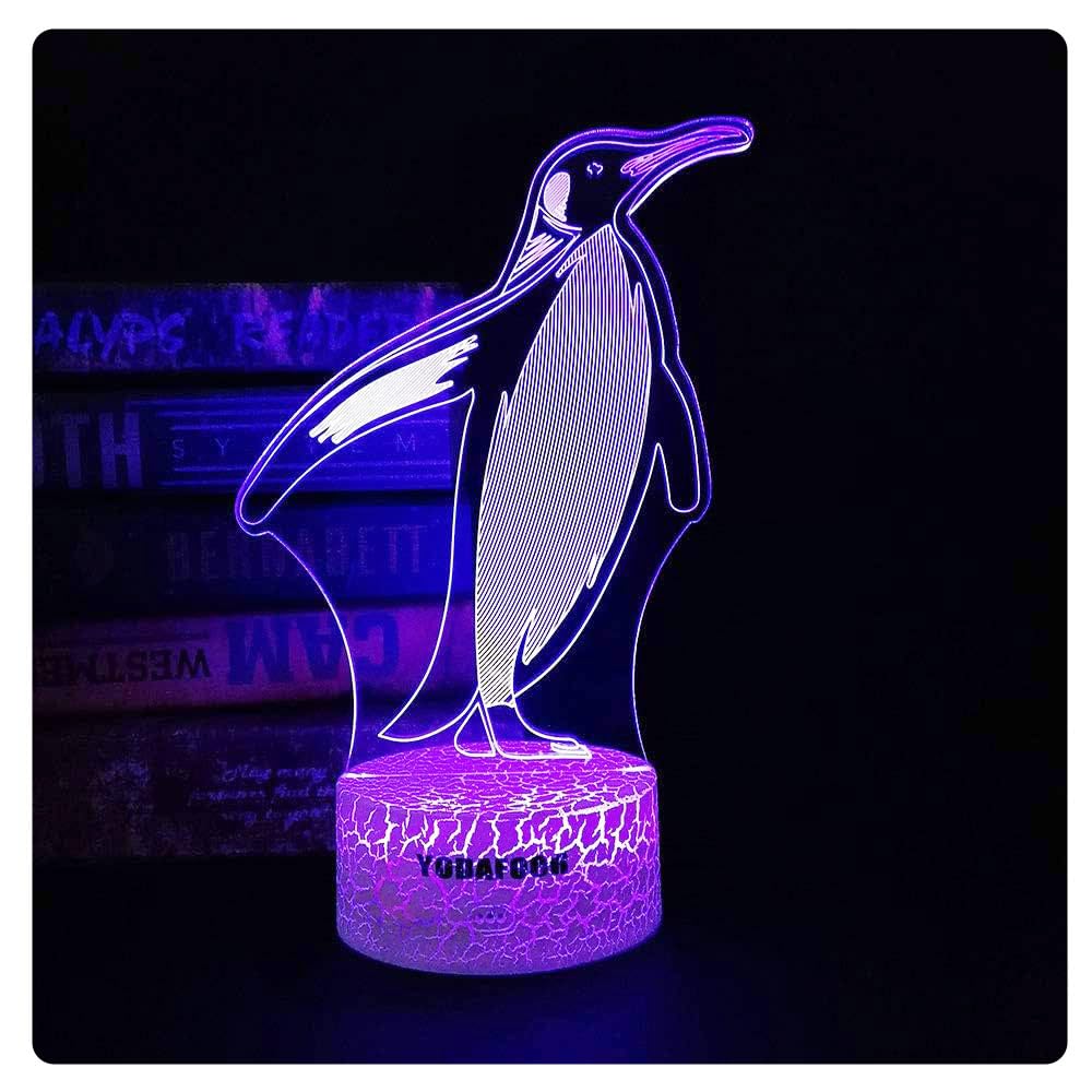 YODAFOOR 3D Illusion Penguin Night Light Lamp, 16 LED Color Changing Remote Control, Safe for Kids, Cute Penguin Gifts, Room Decoration