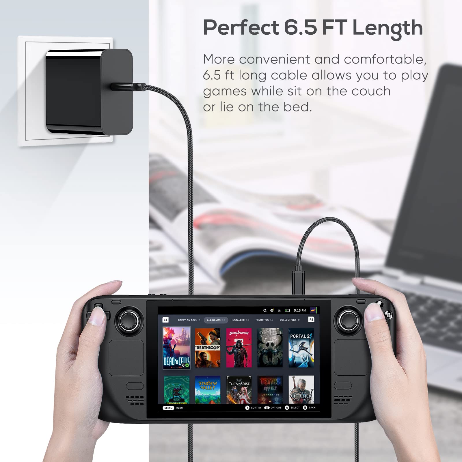 65W 45W Fast Charger for Steam Deck, AC Adapter Power Adapter Travel Wall Charger with Charging Cable, USB C to C PD Adapter for Switch/Laptop/Tablet/Phone/for PS5/ Xbox Series Controller Charger