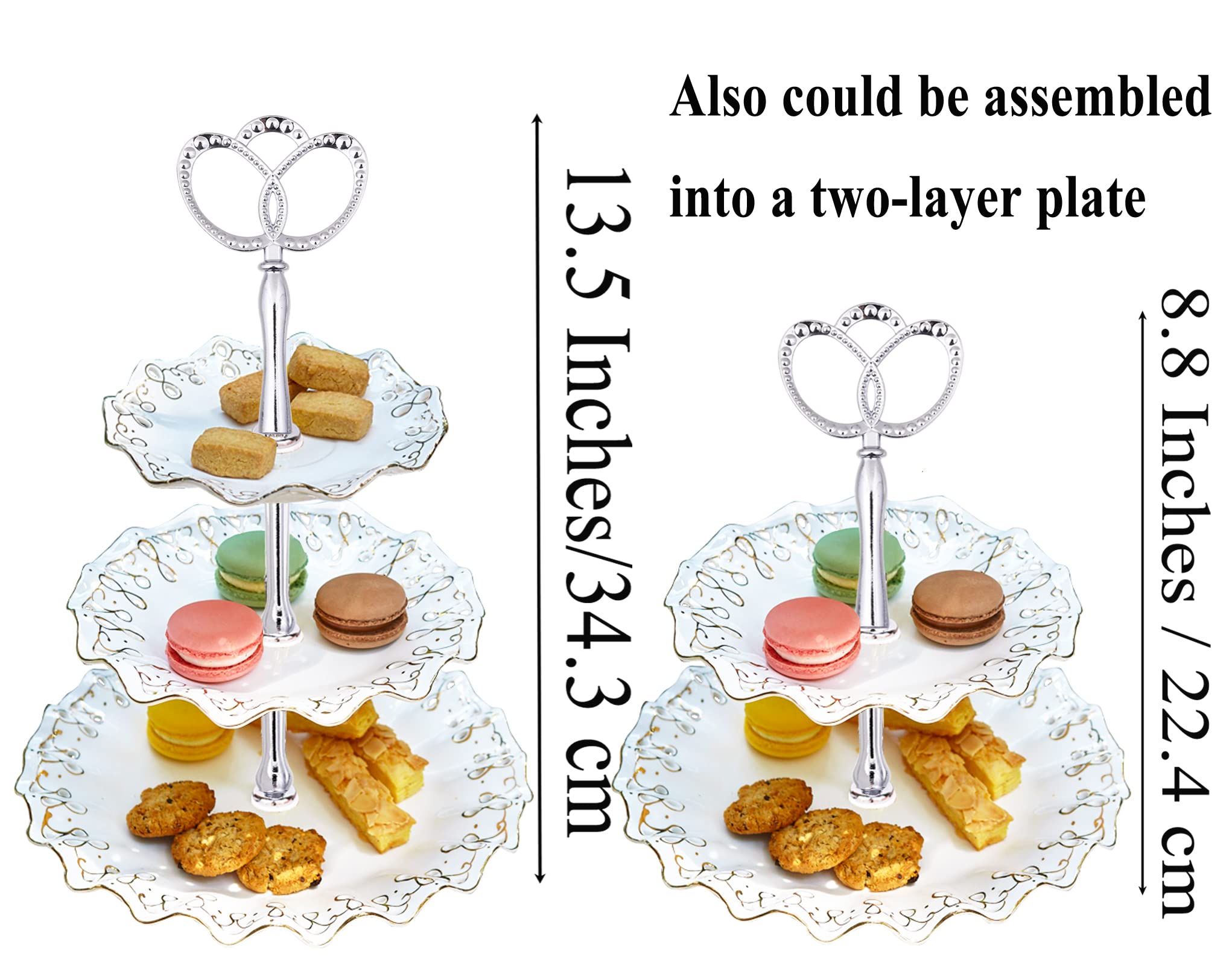 3 Pack 3-Tier 13.6'' Cupcake Stand Hardware Fittings, Metal Mold Crown Holder DIY Making for Fruit Plate Cake Stand Snack Tray Replacement Parts for Tea Party Wedding Decoration (Silver)
