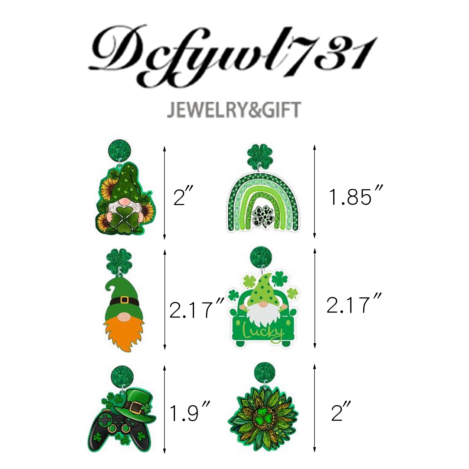 6 Pairs St Patricks Day Earrings for Womens Irish Shamrock Dangle Earrings Clover Drop Earrings Green Grass Rainbow Hat Game Handle Beard Dangle Earrings St Patricks Day Accessories(6pairs)