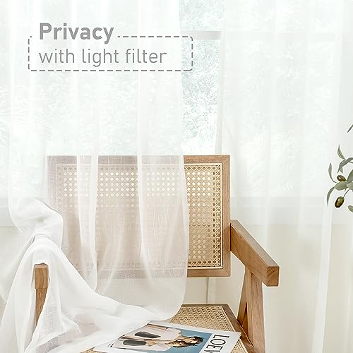 BGment White Sheer Curtains 63 Inch Length 2 Panels for Living Room Bedroom, Linen Semi Sheer Light Filtering Window Curtains with Grommet, 2 Panels, Each 52 x 63 Inch, White