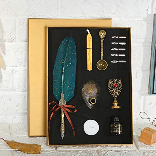 Calligraphy Pen | Feather Quill Pen Set Vintage Feather Quill Dip Calligraphy Fountain Pen Writing Ink 5 Nibs Set Stationery Gift Box
