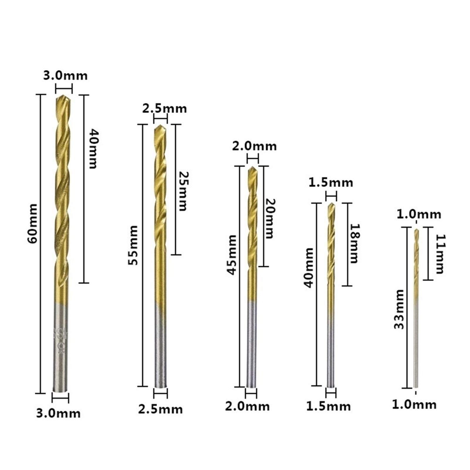 WUXUN-Drill Bit 50pcs HSS Twist Drill Bit Set Titanium Coated Gun Drill Bit for Wood Metal Drilling Mini Drill Bit 1.0/1.5/2.0/2.5/3.0mm