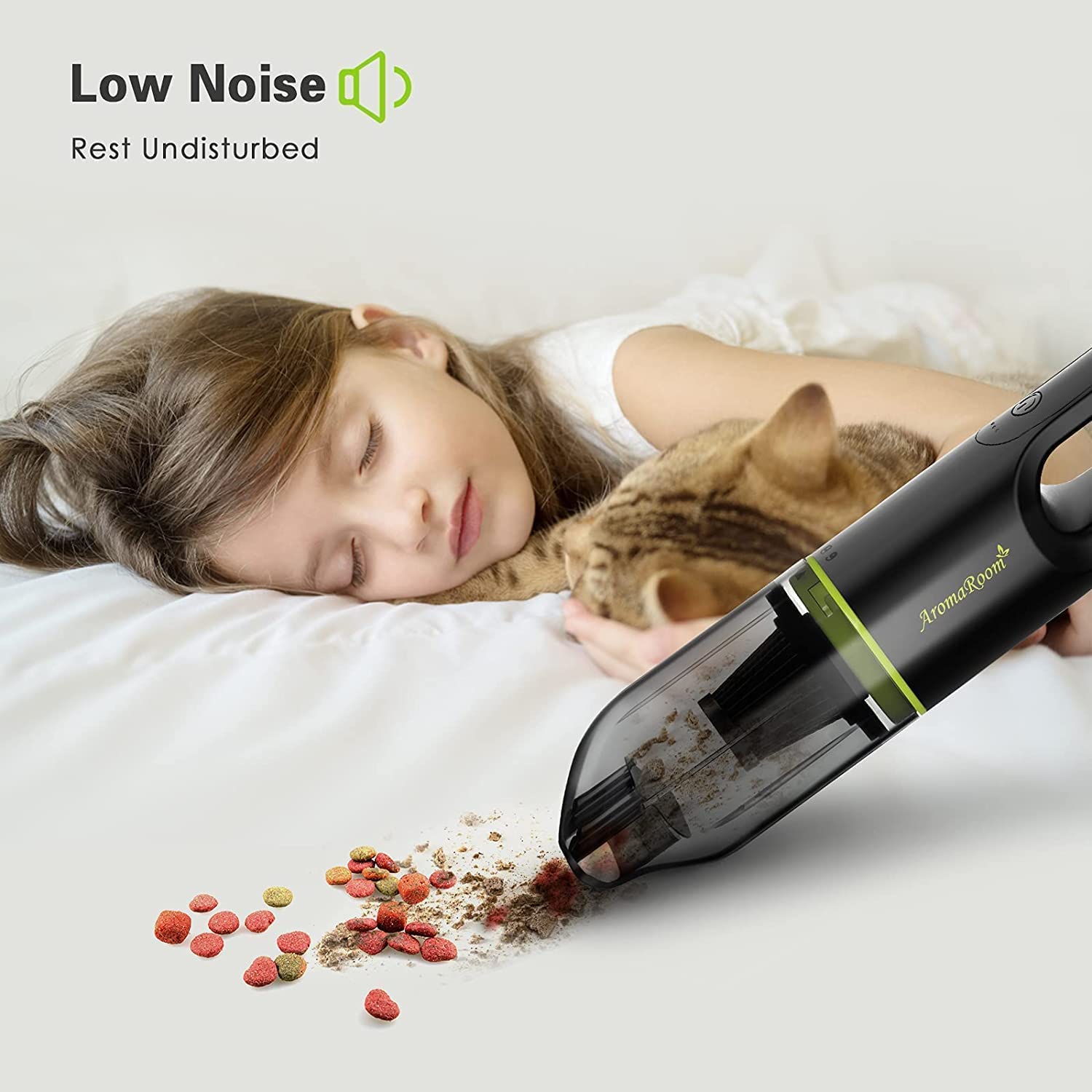 Aroma Room Portable Hand Vacuum Cleaner, Handheld Mini Cordless Cleaner for Dust Pet Hair Dirt Home, Car Interior, Lightweight, Easy to Use, Compact Design Battery Rechargeable with USB-C Cable