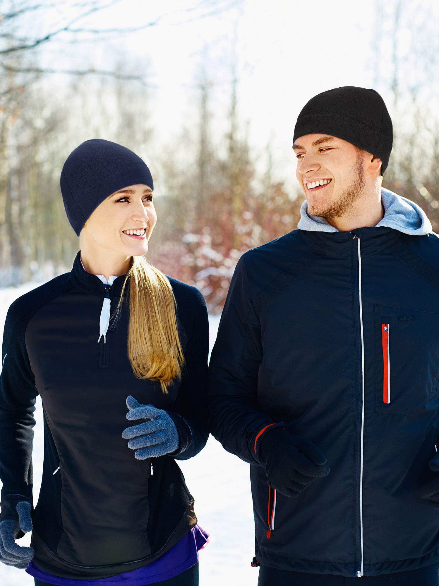 3 Pieces Winter Warm Skull Cap Soft Polar Fleece Beanie Hat Thick Windproof Watch Cap Skiing Outdoor Cap for Men Women (Dark Blue, Black, Camouflage)