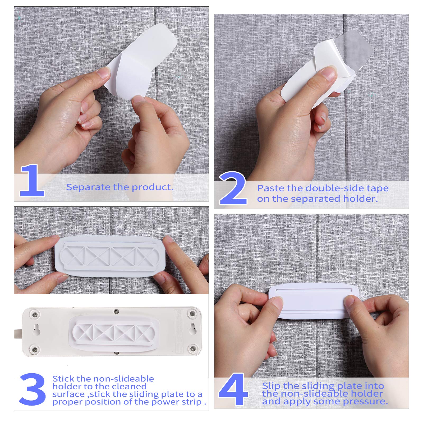 5Pack Tidysun Self Adhesive Power Strip Holder, Wall Mounted Surge Protector Holder and Cable Holder in Office Home Kitchen,Power Strip Mount for WiFi Router Tissue Box(White)