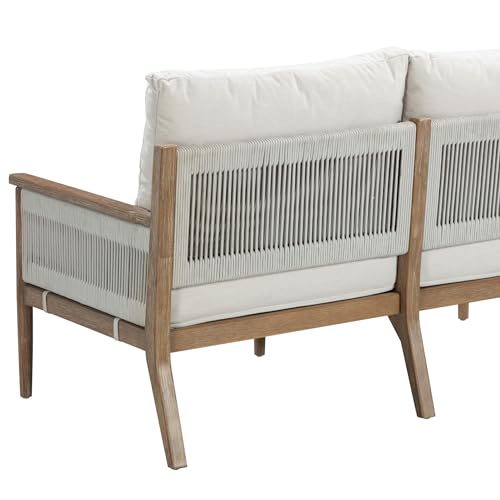 Nathan James Kayden Bohemian 3-Piece Patio Conversation Set, Outdoor Loveseat Set with Removable Cushion Covers, Solid Acacia Wood Patio Loveseat and Chairs, Light Brown