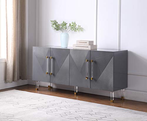 Best Master Furniture Tyrell High Gloss Lacquer Sideboard/Buffet with Gold Accents, Grey