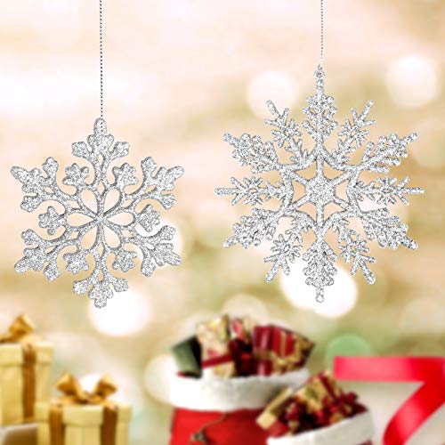 40PCS Christmas Snowflakes Glitter Ornaments Christmas Tree Decorations Window Decorations for Home Holiday Party 4 Inch, Silver