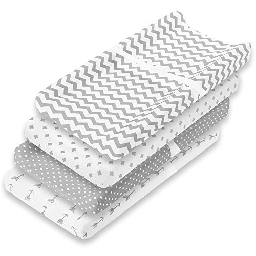 Changing Pad Cover β Premium Baby Changing Pad Covers 4 Pack β Boy or Girl Changing Pad Cover β Pure Jersey Machine Washable Grey and White Changing Table Cover β Diaper Changing Pad Cover Sheets