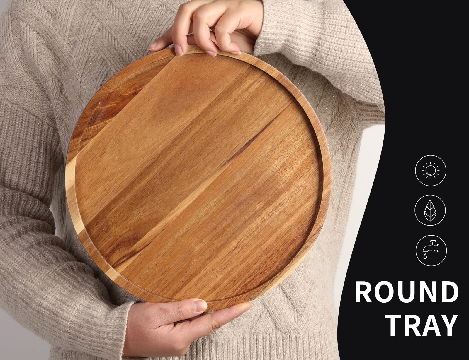 Acacia Round Wood Decorative Tray for Home Decor,Wooden Serving Tray,Candle Tray,Perfume Tray,Coffee Table Trays (11.5 inch, Natural)