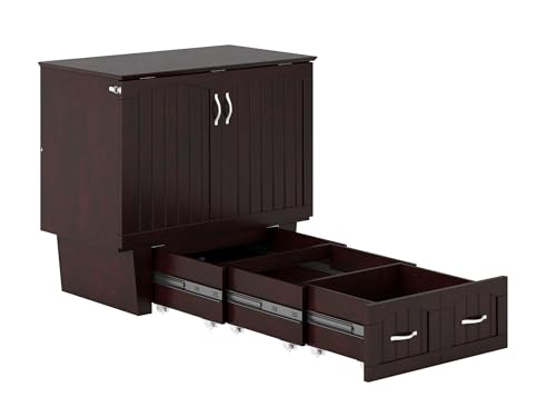 AFI, Nantucket Twin Murphy Bed Chest with Mattress, Storage Drawer and Built-In USB Charger, Espresso