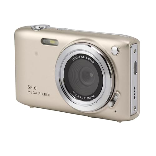 4K Digital Camera, Slim and Lightweight 58MP Autofocus Automatic Beauty Mode Teens Small Camera 2.88 Inch IPS Screen 16X Zoom for Travel (Gold)