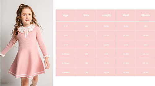 SMILING PINKER Toddler Girls Dresses Sweater Long Sleeve Winter Knitted Skater Dress Ruffle Collar (Black, 6-7 Years)