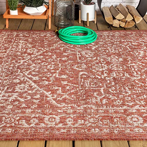 JONATHAN Y SMB104A-3 Malta Bohemian Medallion Textured Weave Indoor Outdoor -Area Rug, Coastal, Traditional, Transitional Easy-Cleaning,Bedroom,Kitchen,Backyard,Patio,Non Shedding, Red/Taupe, 3 X 5