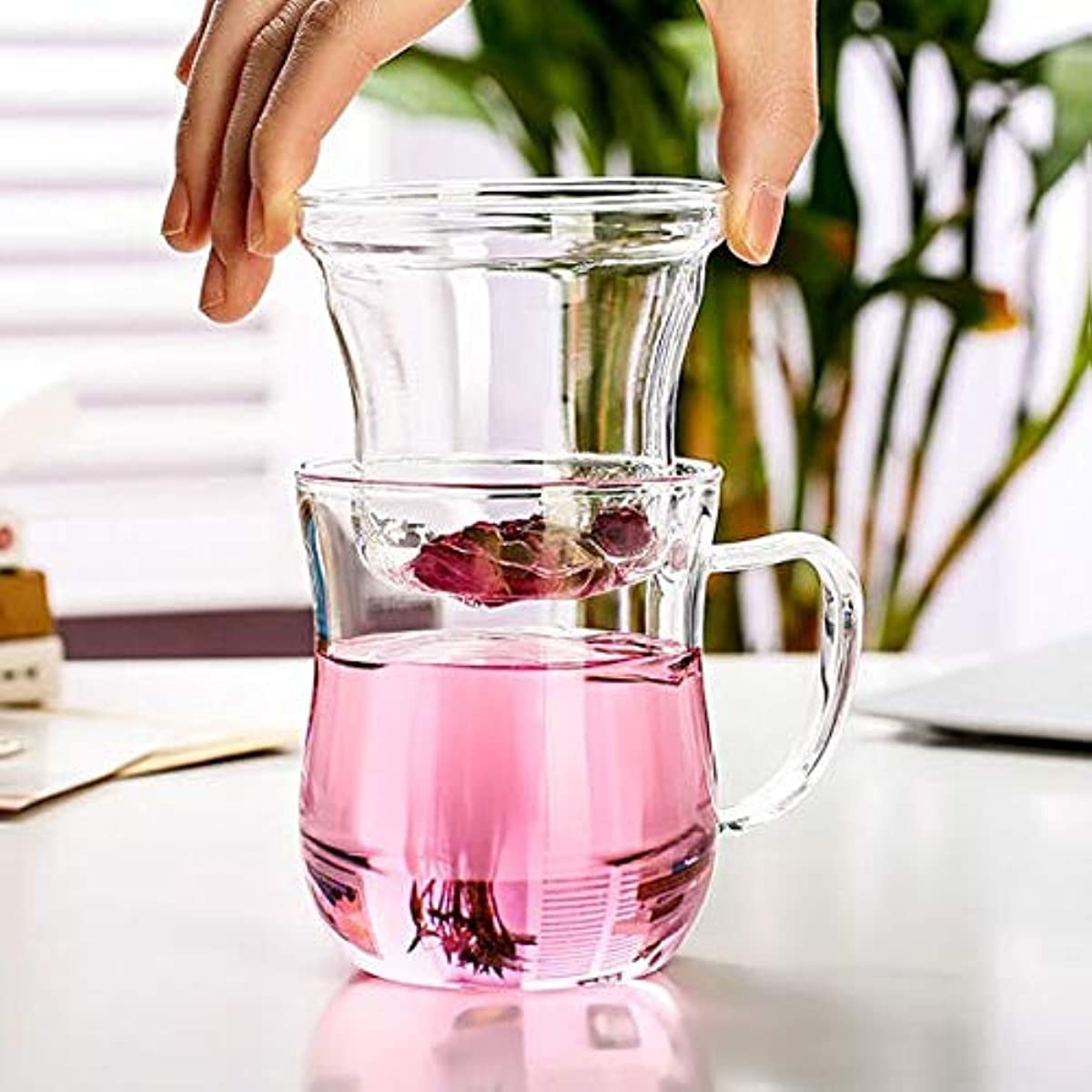 400ml Thickened Glass Tea Mug with Lid and Infuser, Transparent Heat-resistant High Borosilicate Glass Flower Tea Cup Office Milk Cups Coffee Mugs (400ml)