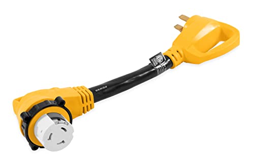Camco - 21052 Heavy Duty Locking Female PowerGrip Adapter with Innovative 90 Degree Bend Design - 50 AMP Standard Male / 50 AMP 18" (55562)