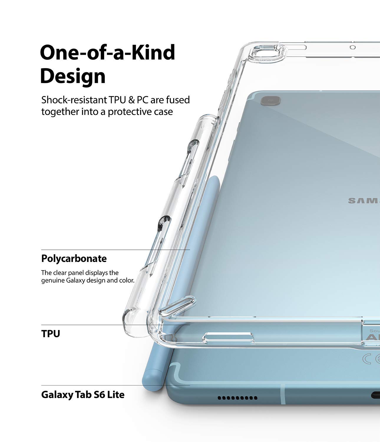 Ringke Fusion Case [Built-in Pen Holder] Compatible with Samsung Galaxy Tab S6 Lite Case 10.4 Inch 2024/2022 / 2020, Transparent Hard Back Shockproof Cover - Clear