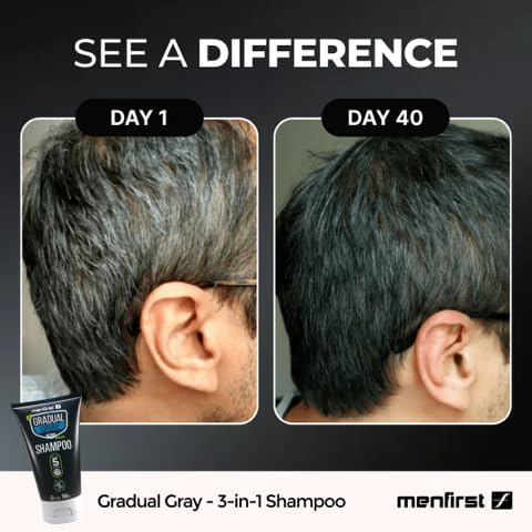 Menfirst Gradual Gray - Good Bye Gray Hair- 3-in-1 Shampoo, Beard Wash and Beard Balm - 3 Pack Bundle
