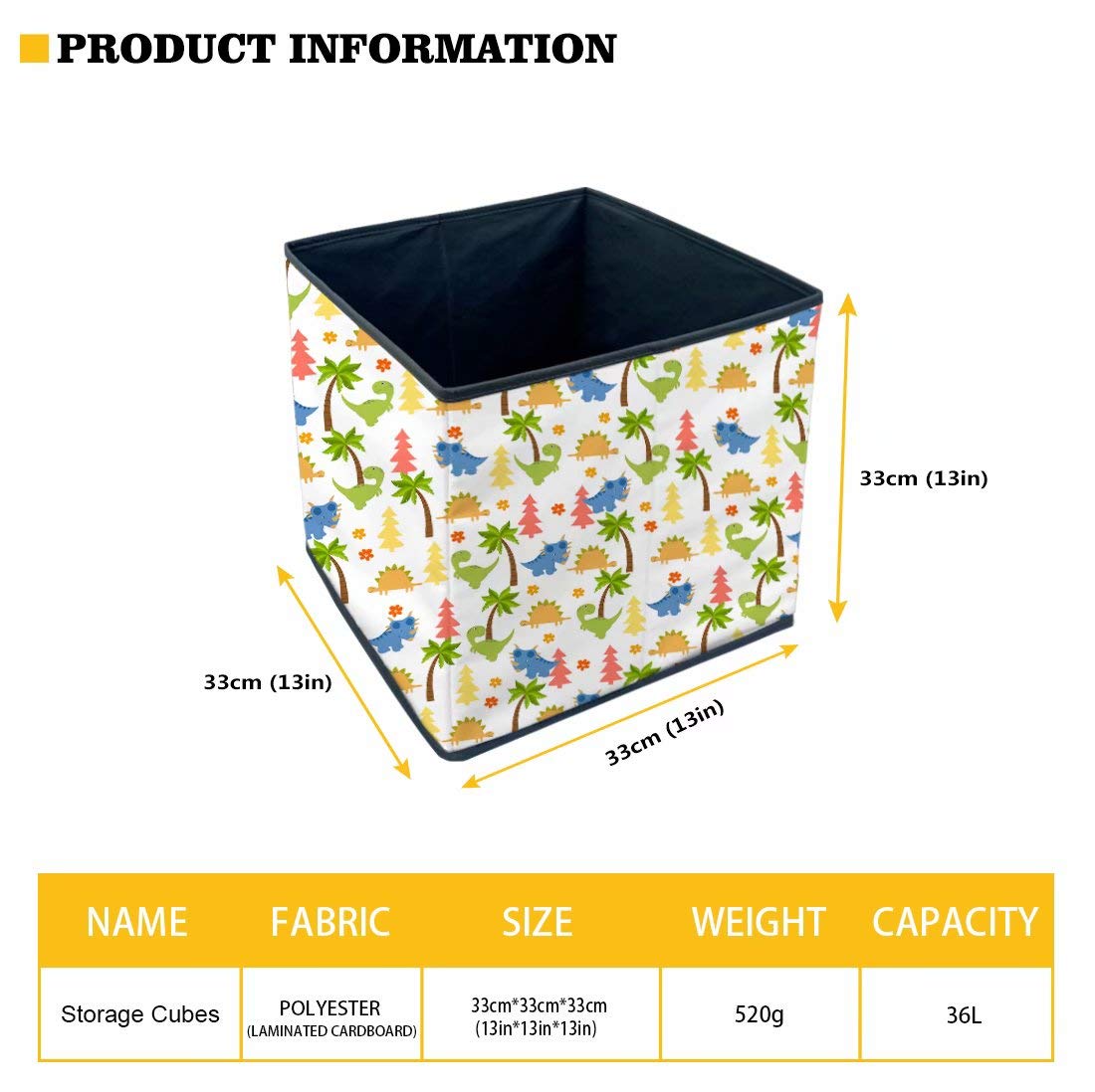 AFPANQZ Storage Bins Cubes Baskets Containers for Home Closet Bedroom Drawers Organizers Foldable 13x13x13 Inches 3D Dinosaur T-rex Print Boys Room Brown