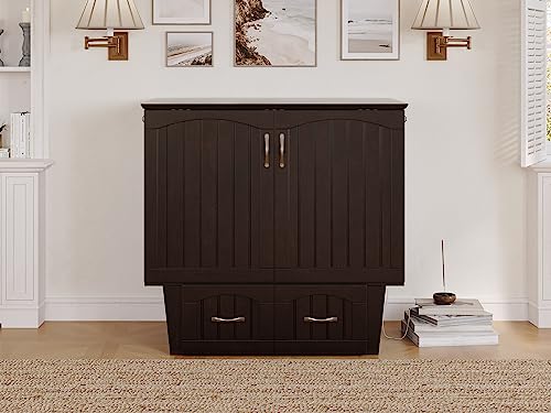 AFI, Nantucket Twin Murphy Bed Chest with Mattress, Storage Drawer and Built-In USB Charger, Espresso