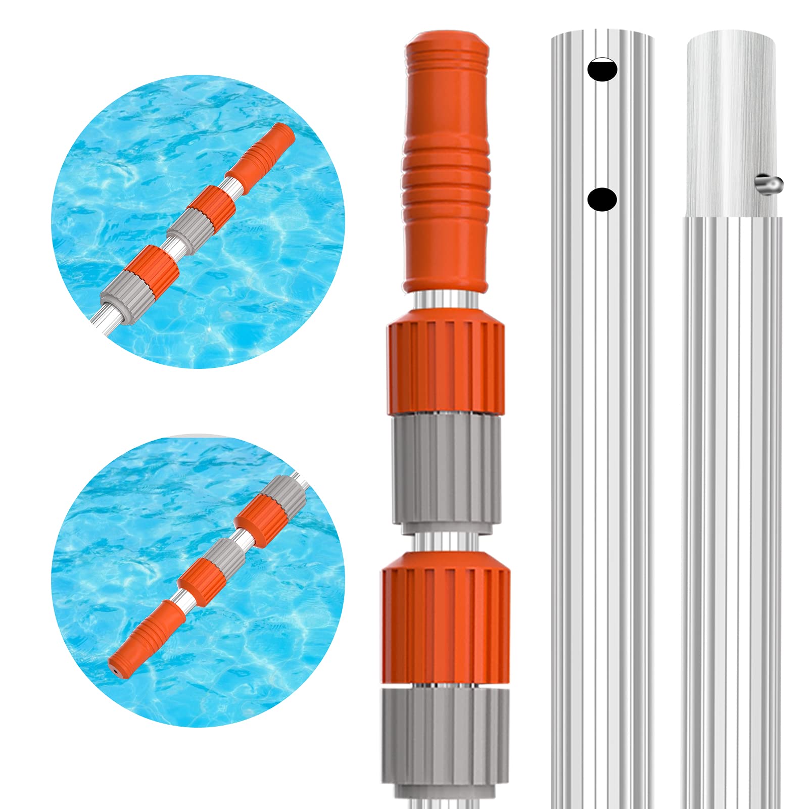 AgiiMan Aluminum Telescoping Swimming Pool Pole 16 Foot, Pool Net Skimmer Rake Vacuum Head Brush Cleaning Heavy Duty