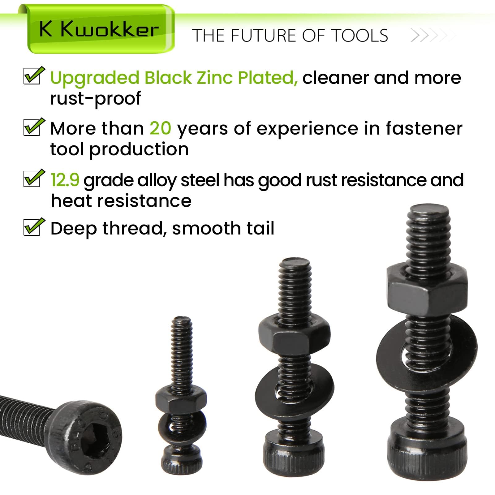 K Kwokker 1710Pcs Metric Bolt Assortment M2 M3 M4, 21 Sizes 4MM to 30MM Upgraded Zinc Plated Hex Socket Head Cap Machine Screws, 12.9 Alloy Steel Bolts and Nuts Kit Screws Nuts and Washers