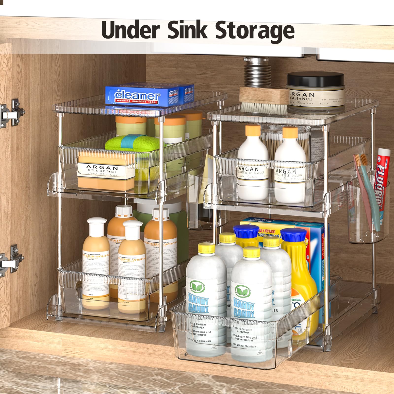 3 Tier Clear Bathroom Organizer 2 Pack, Under Sink Organizers Clear with Dividers, Multi Purpose Slide-Out drawers Organizer for Bathroom Pantry Organization and Storag, Medicine Cabniet Organizer