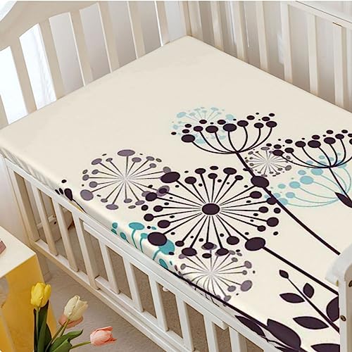 Dandelion Themed Fitted Crib Sheet,Standard Crib Mattress Fitted Sheet Toddler Bed Mattress Sheets - Crib Mattress Sheet or Toddler Bed Sheet,28β x52β,Purple Blue and Beige