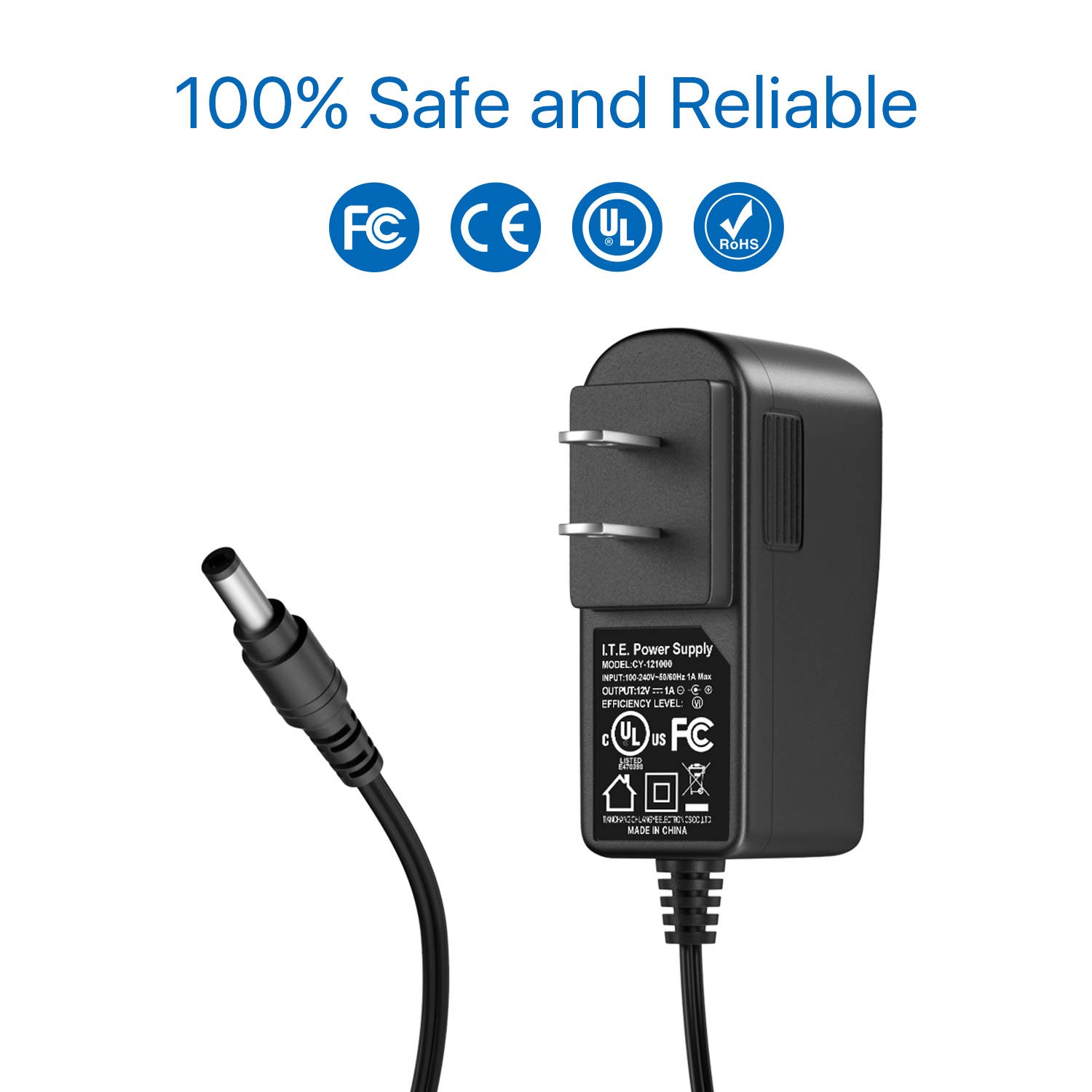 ZOSI 3ft AC 100-240V to DC 12V 1A 1000mAvPower Supply Adapter for CCTV Security Surveillance Camera DVR NVR System, LED Strip, Wireless Router, Switch and More