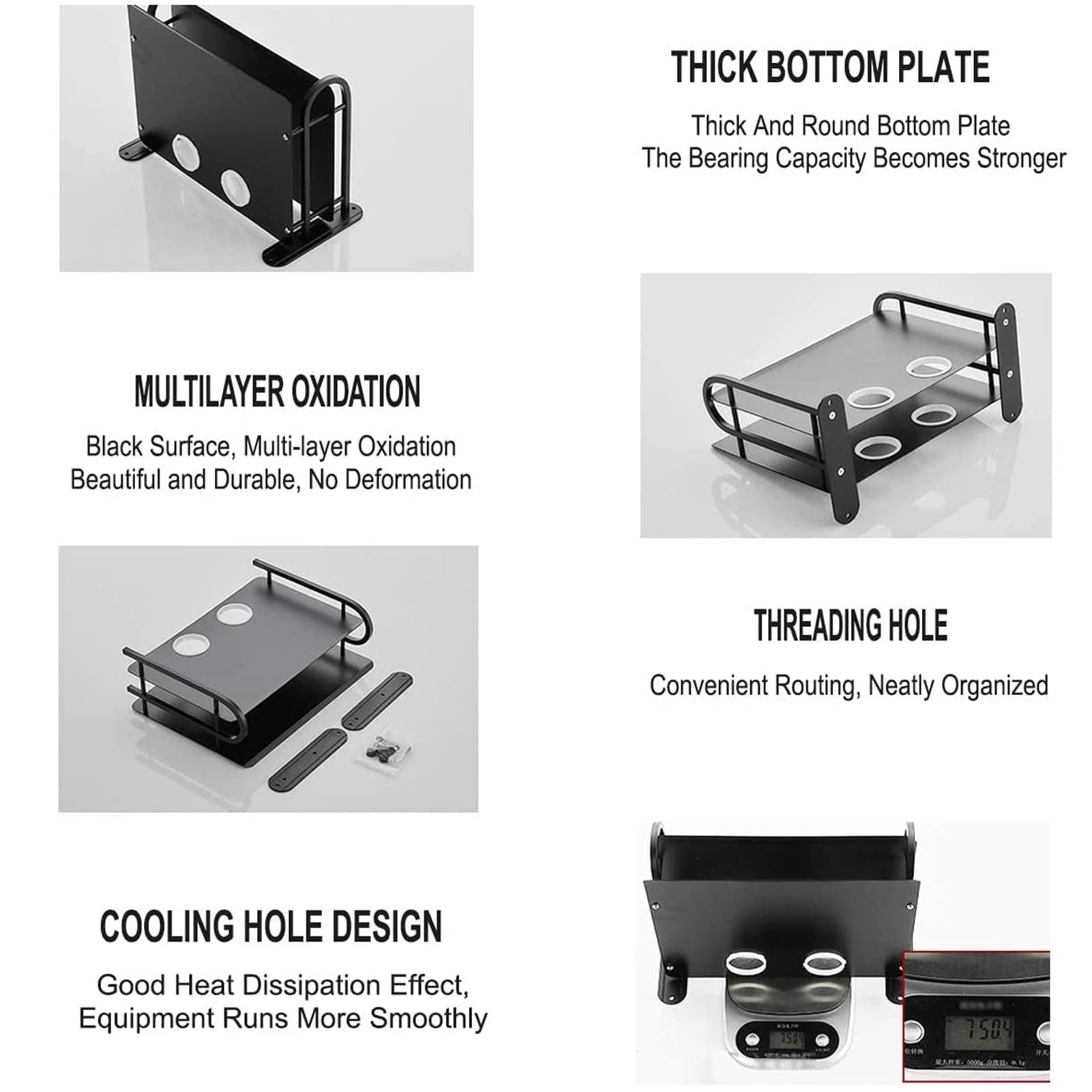 Floating Shelf for TV Set Top Box Router Game Consoles, Double Layer TV Box Shelves Wall Mounted Router DVD Cable Box Shelf Punching Storage Rack, Floating Wall Shelf with Cable Holes