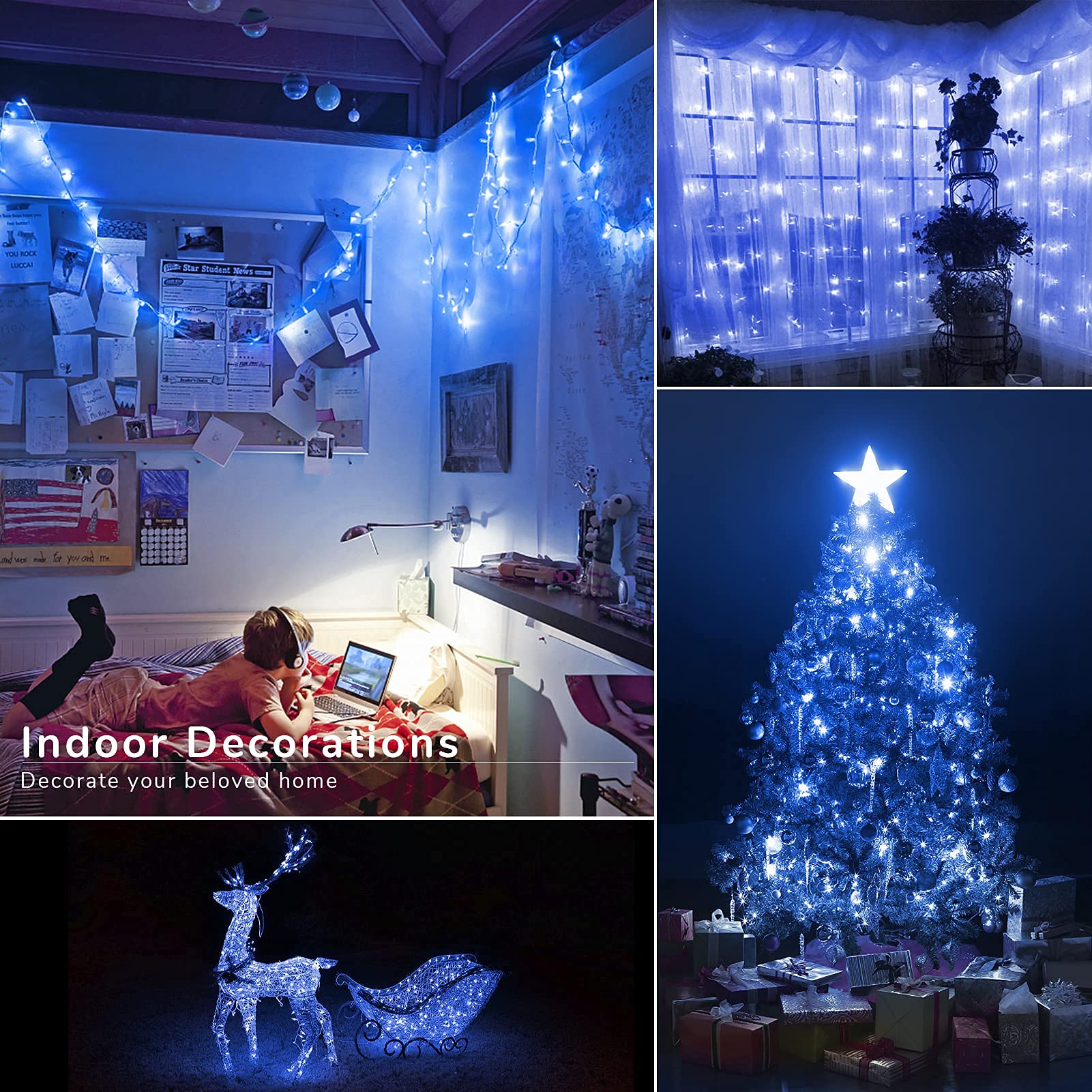 300 LEDs String Lights 108Ft Indoor Outdoor Decor Christmas Fairy String Lights, 8 Modes Waterproof Fairy Twinkle Decorative Lights for Home Halloween Wedding Yard Tree Party Decoration(Blue)