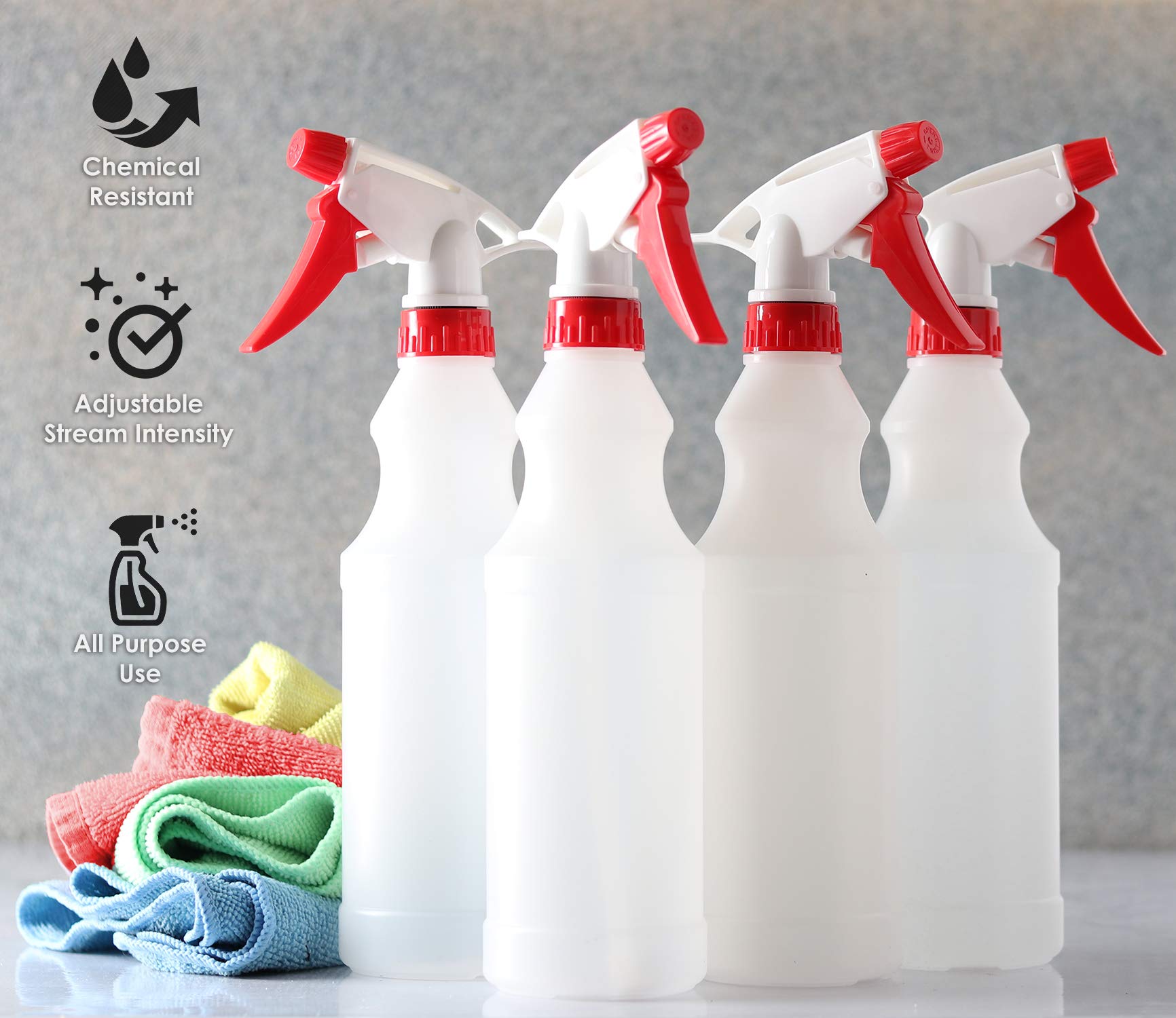 DilaBee Spray Bottles - 4-Pack 16oz Plastic Empty Spray Bottles for Cleaning Solutions, Hair, Plants, Household and Commercial Use - Heavy Duty Water Mist Sprayer
