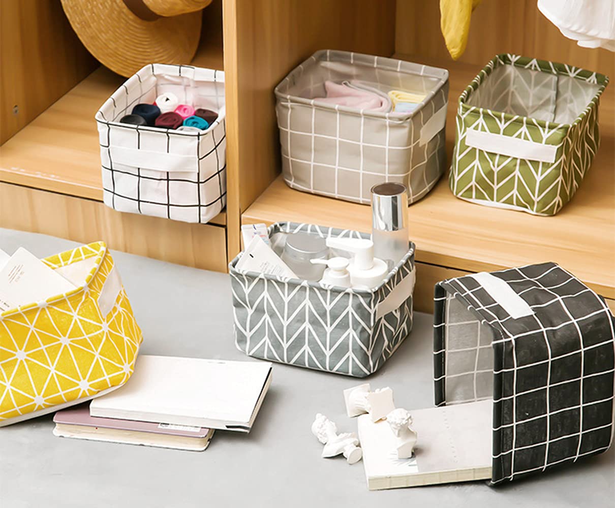 Oaixuilhy Foldable Storage Basket Set of 6 Collapsible Canvas Containers Fabric Shelf Bins with Handle Waterproof for Desk Storage Home Decor Sundries (G)