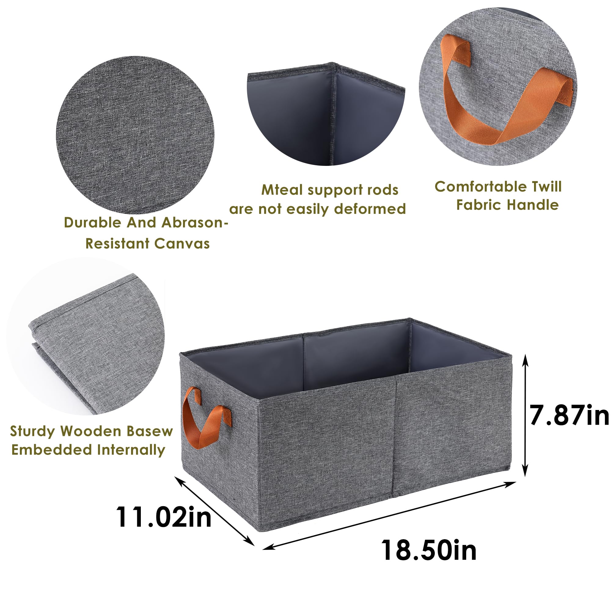 RICHERI Pack of 3 Clothing Storage Bins for Closet with Handles, Foldabl Fabric Foldable Storage Baskets Cloth Box, Fabric Containers Boxes for Organizing Shelves Bedroom, Gray, Large (gray)