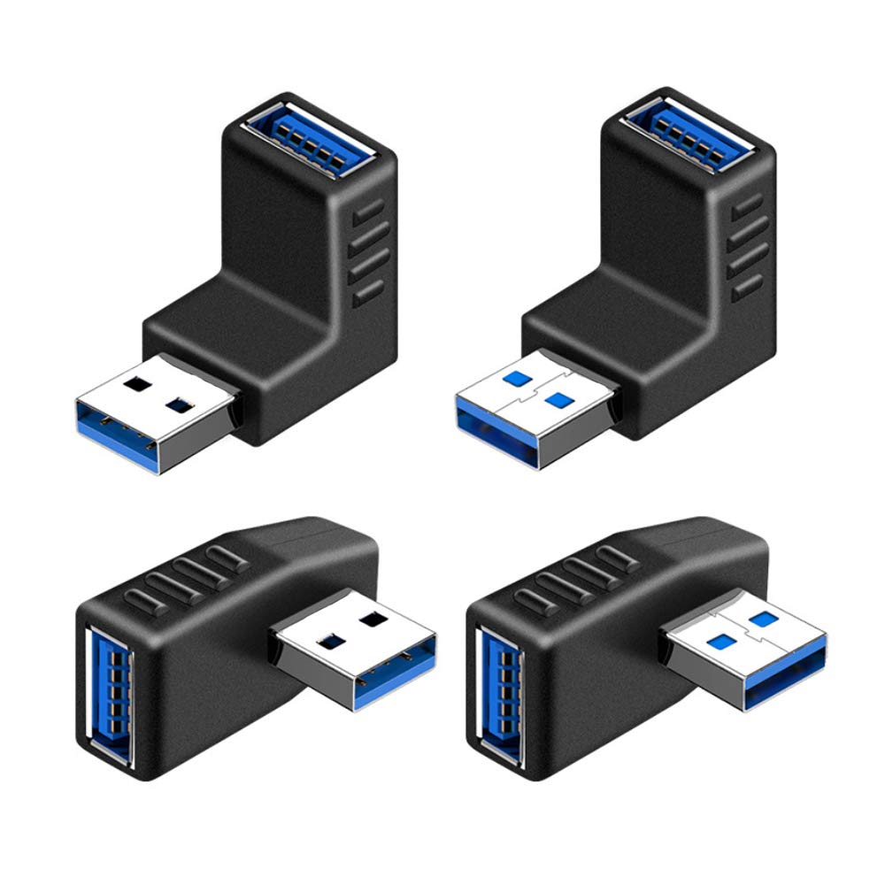 Urtop 4 Pack USB 3.0 Male to Female Angle Adapter, Left Right Up and Down Angle 90 Degree 270 Degree USB Cable Extender Connector Support Data Sync & Max 2A Charging